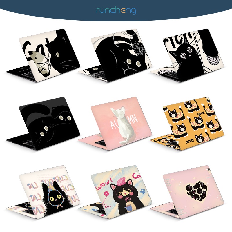 【2pcs】Laptop Cover Sticker Cute Little Black Cat Design Original Hand ...