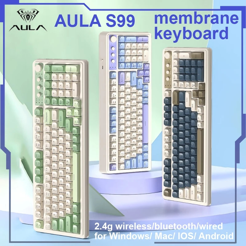 Aula S99 Membrane Keyboard Wireless Bluetooth Wired Keyboard Mechanical ...