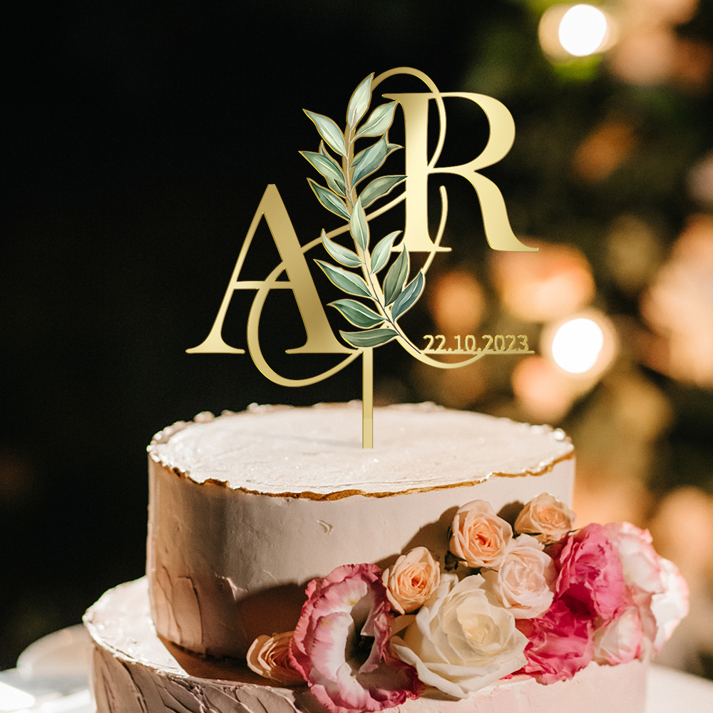 Personalized Wedding Cake Topper Acrylic Floral Wedding Anniversary Cake Decoration Custom with ...