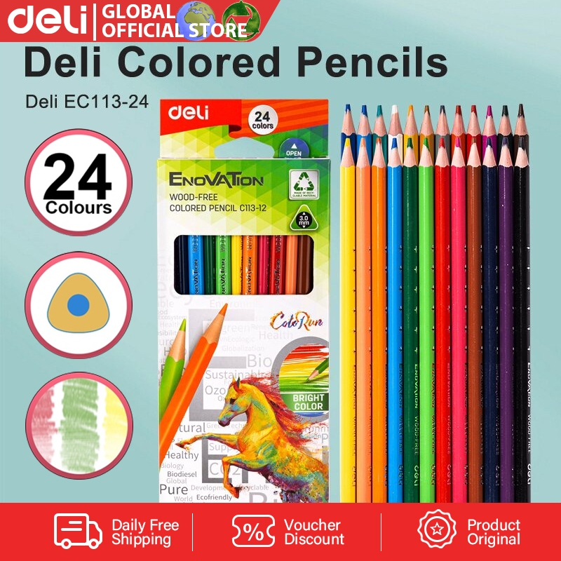 Deli 12/18/24 Color Pencil Set for Kids Long Color Pencils Set for ...