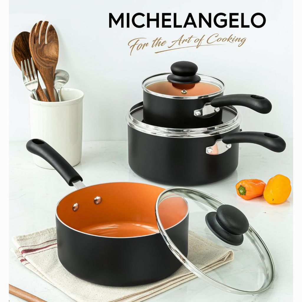 MICHELANGELO Nonstick Sauce Pan Set With Lid,Ceramic Saucepan Copper ...