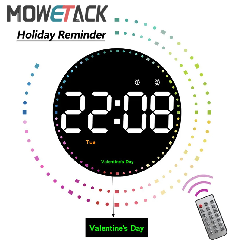 10 Inch Round Digital Wall Clock 10-Levels Brightness Colorful ...