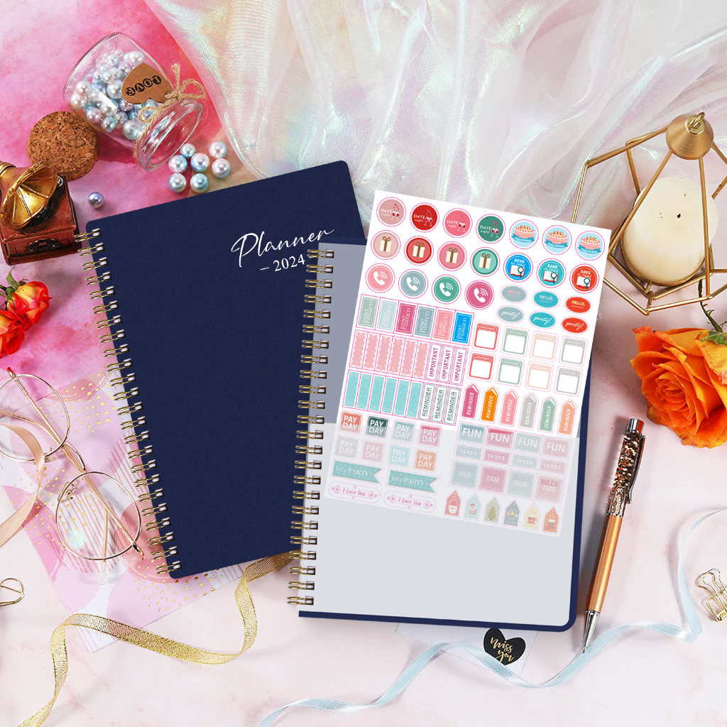 Ashley A5/148 Pages 2024 Planner Notebook Double Coil Loose Leaf ...