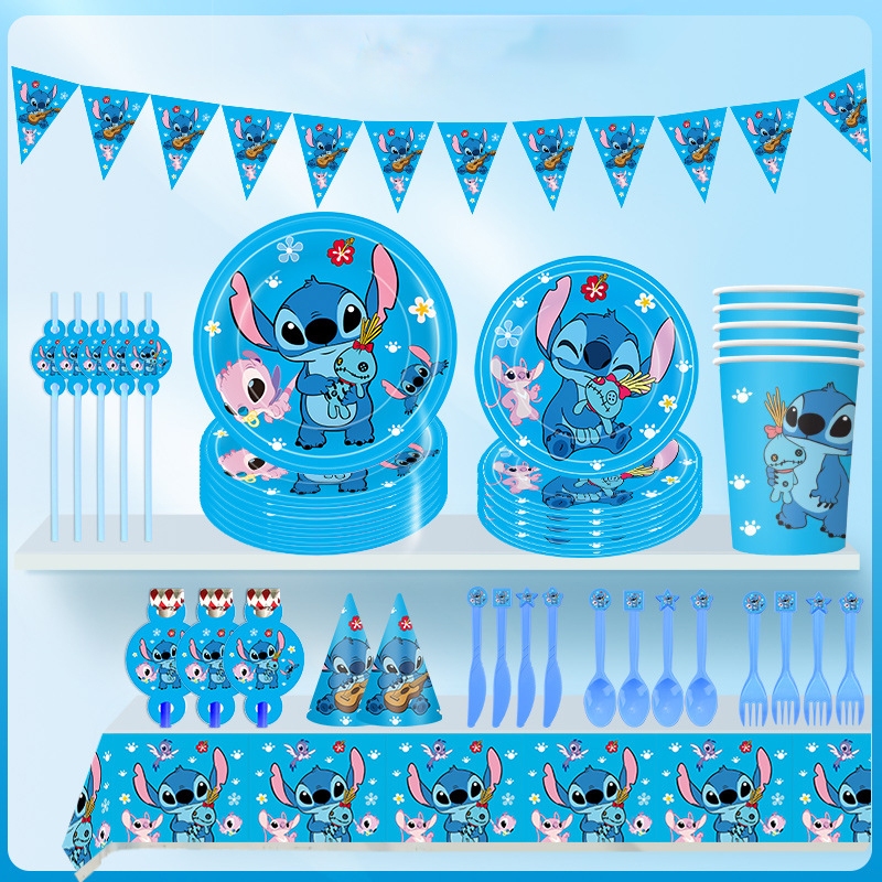 Blue Stitch Theme Tableware Set Cartoon Lilo&Stitch Pattern Paper Plate ...