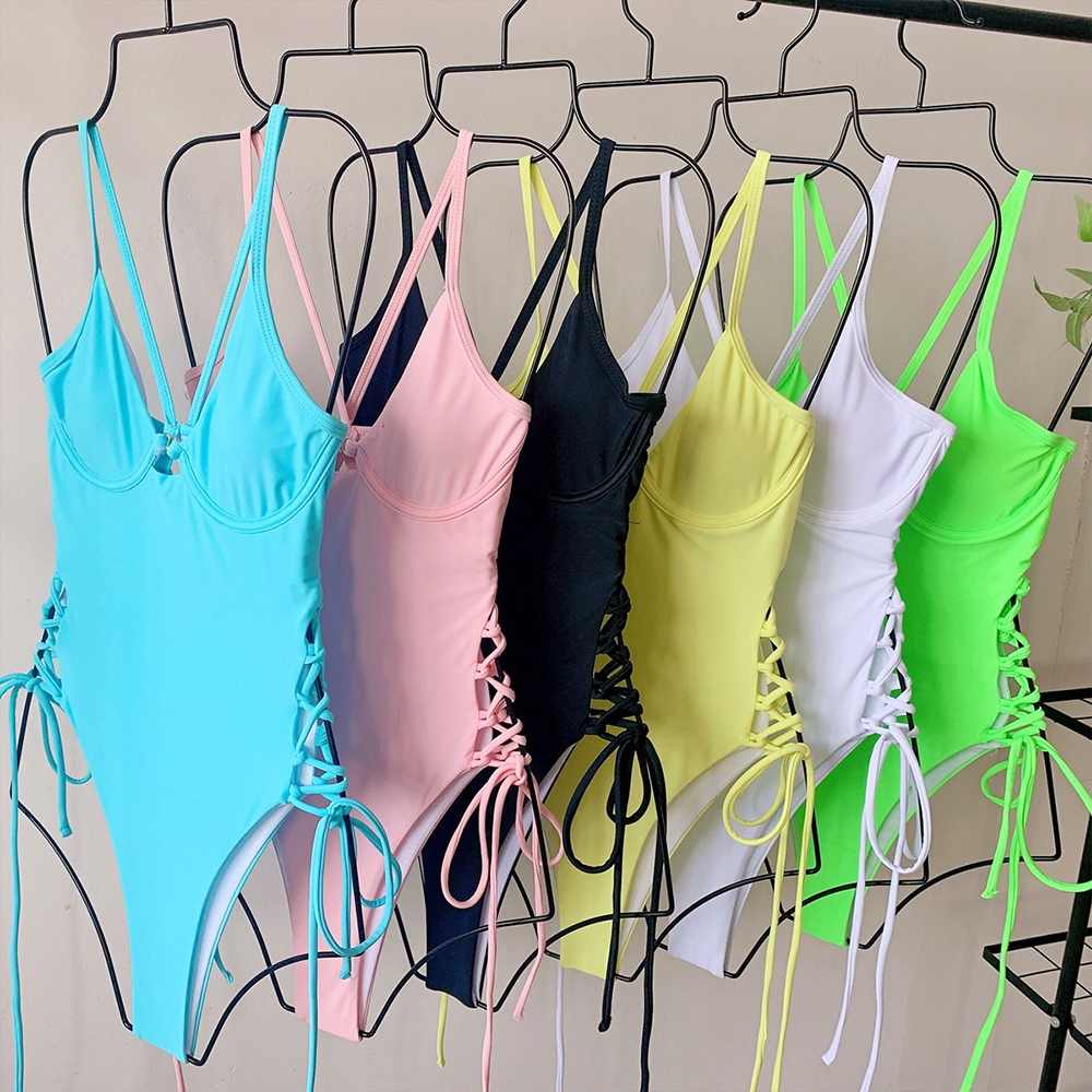 [fast Shipping] Sexy Bikini Solid Color One Piece Swimsuit Waist Bikini