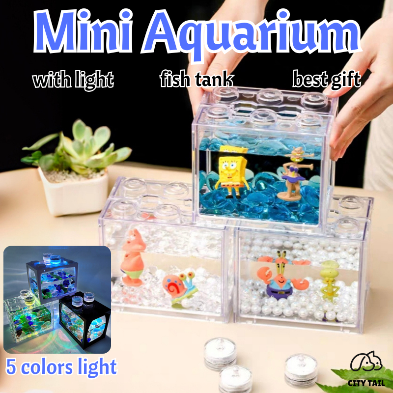 Mini Aquarium with LED Light Fish Tank Fish Box Betta Shrimp Tank ...