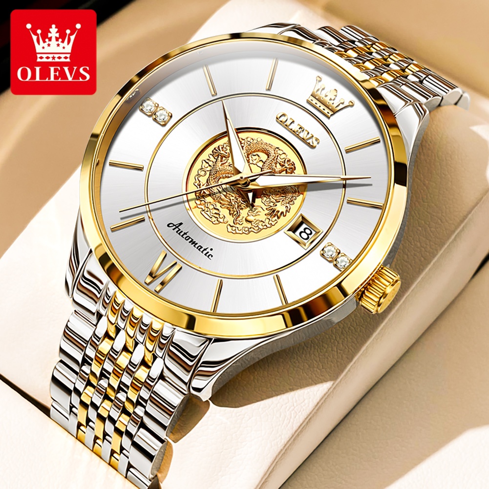 OLEVS Authentic Automatic Watch For Men Waterproof Original Dragon Gold ...
