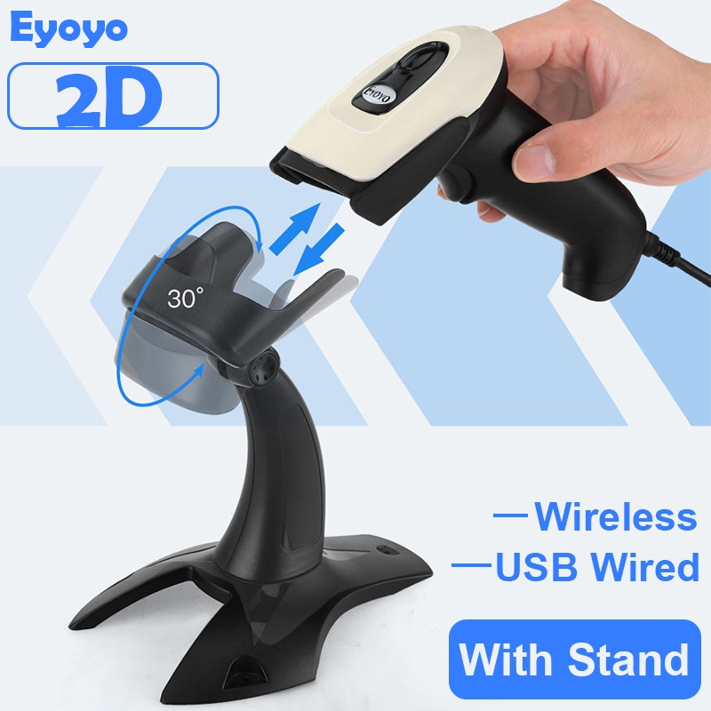 with Adjustable Stand) Eyoyo Handheld Wireless 2D Barcode Scanner Via ...