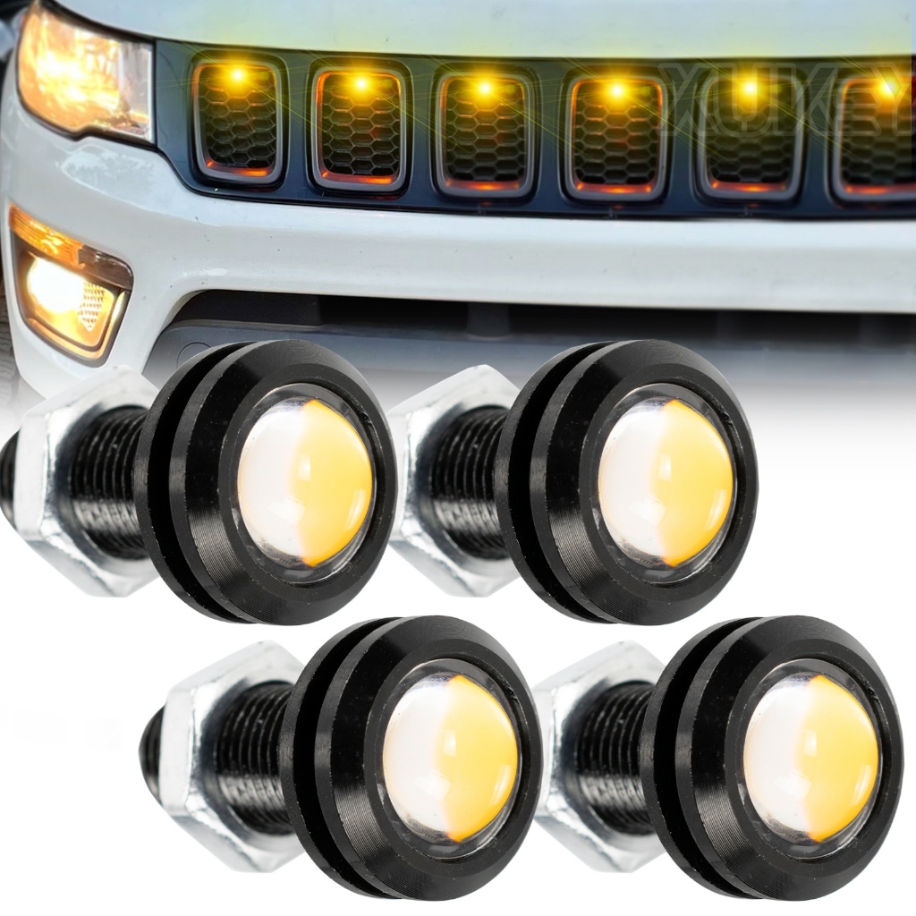4PCS Grille Amber Lights Lighting Eagle Eye Light 12V Led DRL Daytime ...