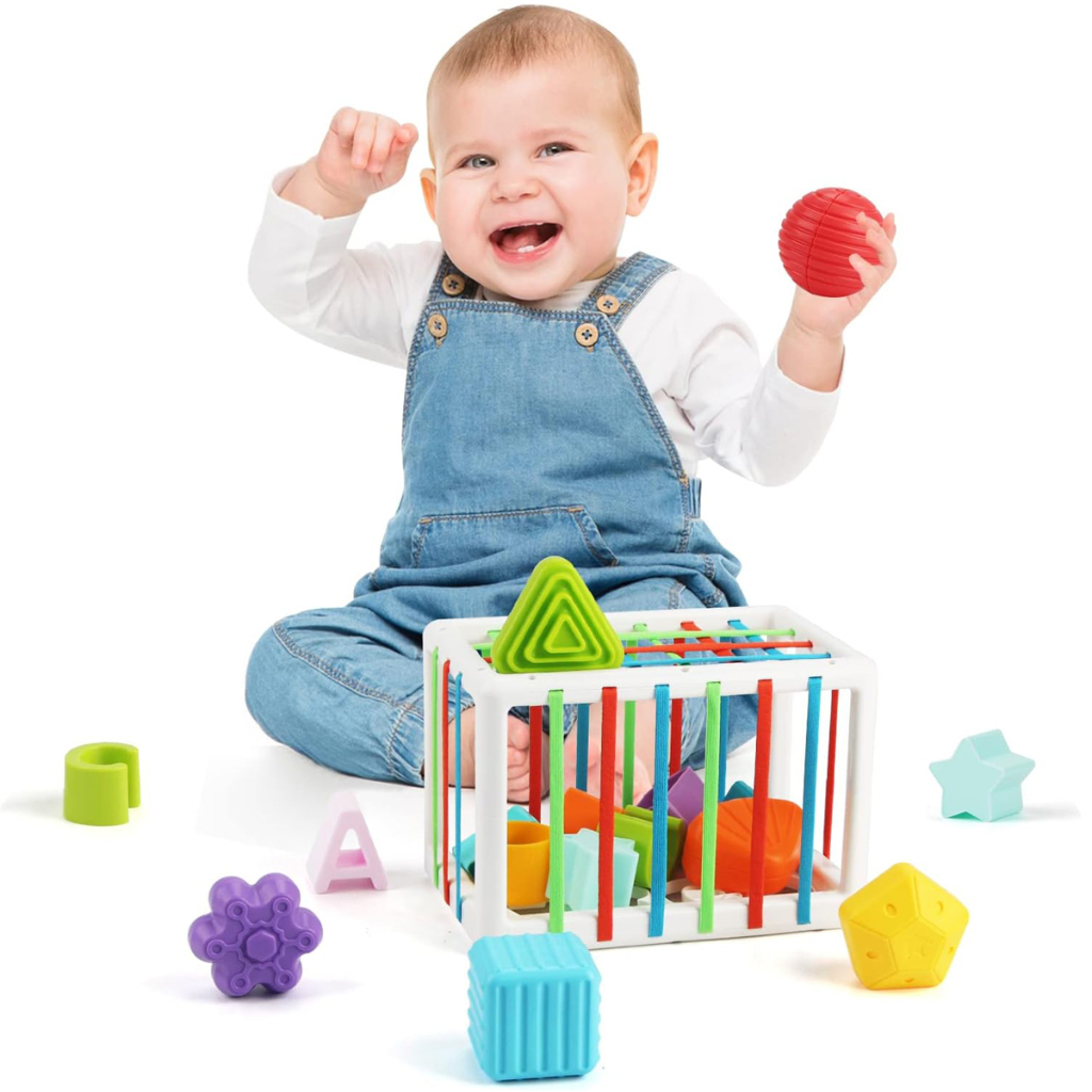 Baby Shape Sorting Toy Cube with 14PCS Shape Alphabet Blocks Sensory ...