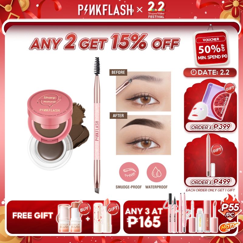 PINKFLASH 2-in-1 duo effect eyebrow cream&powder gel pomade Eyeliner ...
