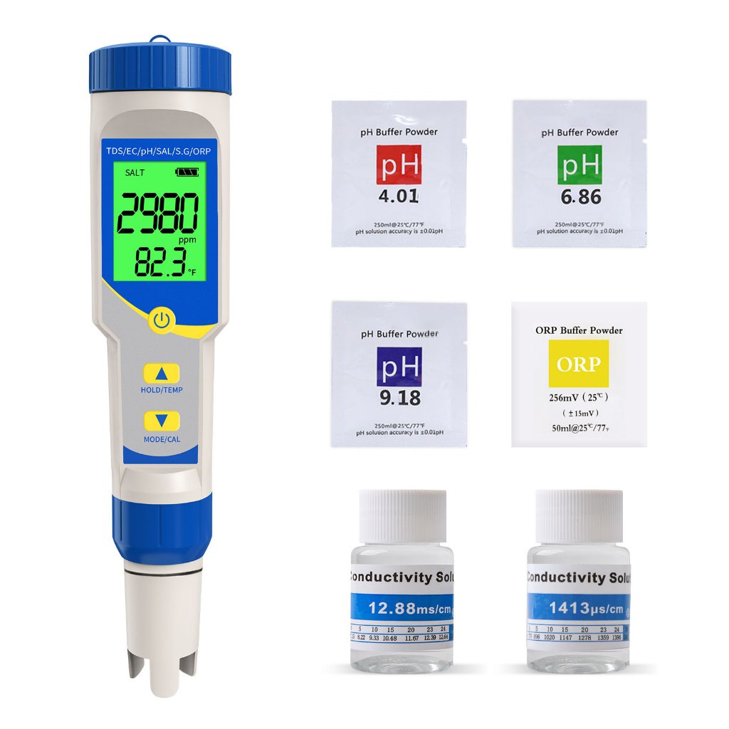 Pool Salt Tester, pH Meter & Salt Meter for Pools, 7 in 1 ORP Digital ...