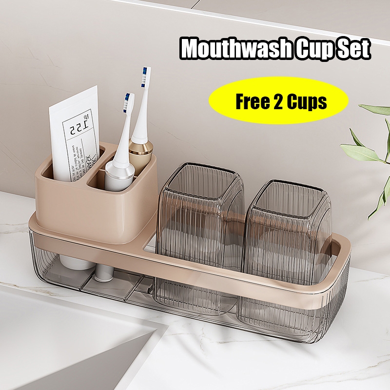 Toothbrush Storage Rack Toothpaste Holder No-punch Mouthwash Cup Set ...