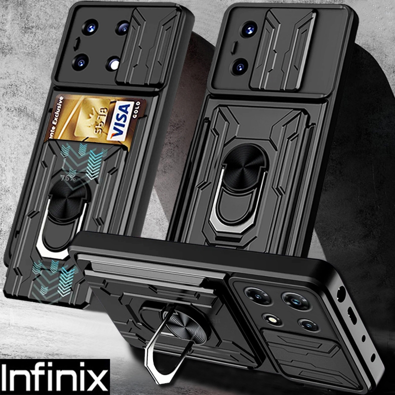 Infinix Note 30 Pro Hot 30i Hot 40i Shockproof Heavy Hard Case with Metal Stand and Card Slot ...