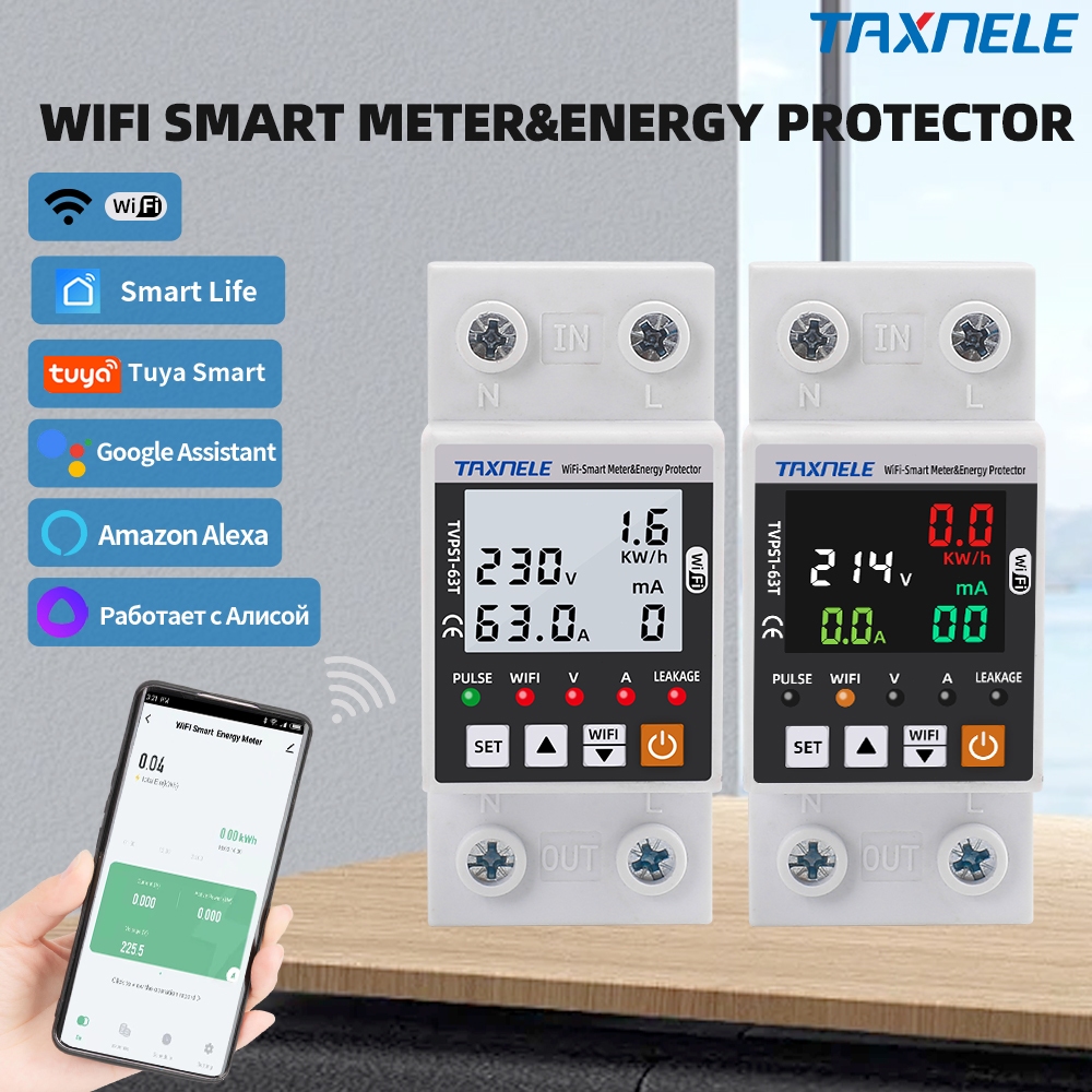 TUYA wifi meter Smart life Earth Leakage Voltage Protector Switch ...