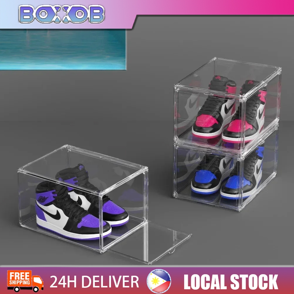 Full acrylic shoe box high quility transaprent stackable magnetic ...