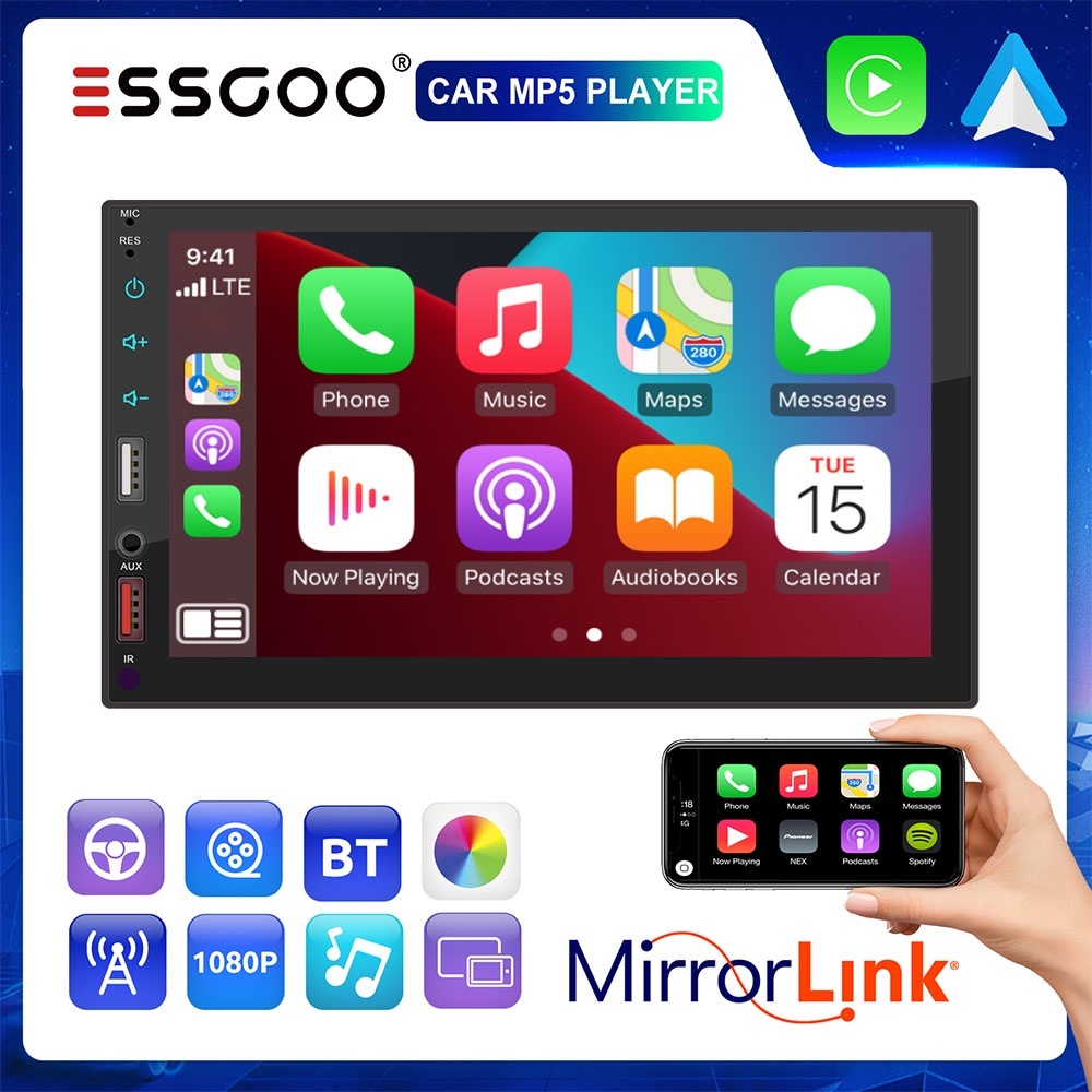 ESSGOO Carplay Android Auto 2 Din 7 inch Car MP5 player Bluetooth ...