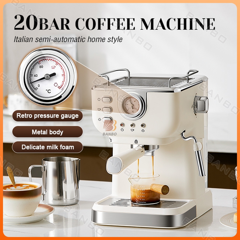 Espresso Coffee Machine 20 Bar Stainless Steel Espresso Maker with Milk ...
