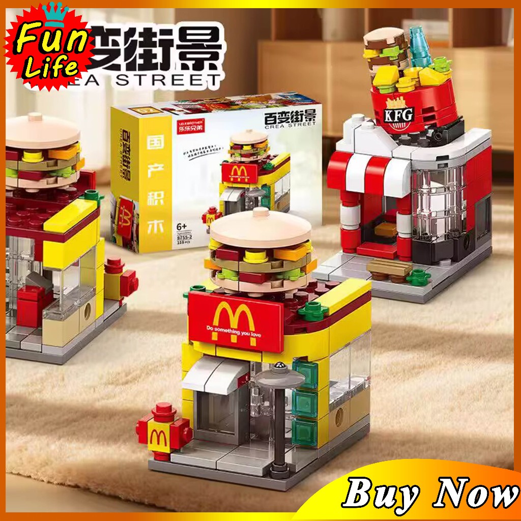 Creative Mini Store Coffee Burger Shop Snack Bar Building Blocks City ...
