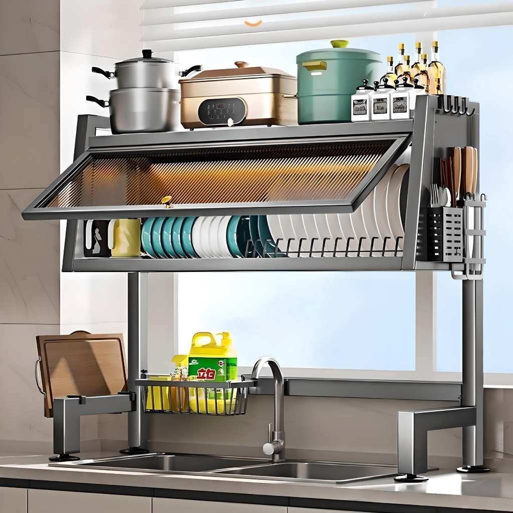 Kitchen Dish Rack With Cover Kitchen Organzier Dish Drainer Rack Over ...