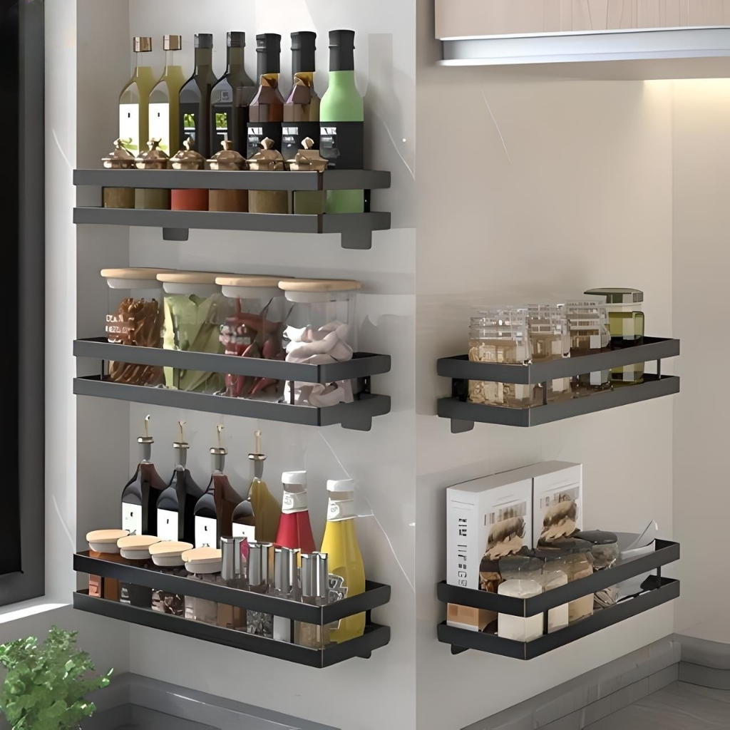 Kitchen Spice Rack Free Punching Wall-mounted Kitchen Storage Rack ...