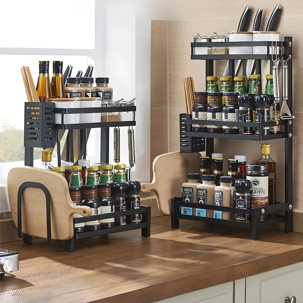 2/3 Tiers Spice Rack For Kitchen Countertop Condiments Shelf Kitchen ...