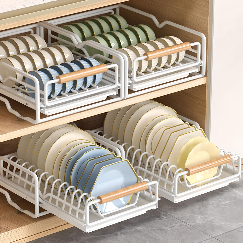 White Kitchen Dish Rack Pull Out Basket For Kitchen Cabinet Plate ...