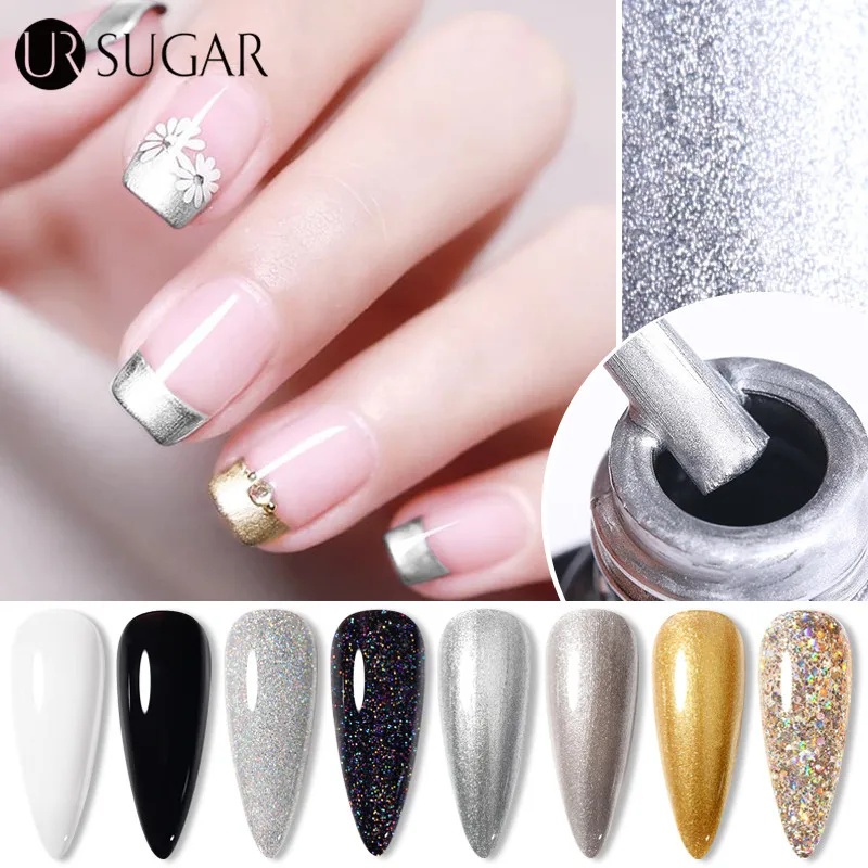 UR SUGAR Gel Polish Metallic Silver Gel Mirror Soak Off UV LED Manicure ...
