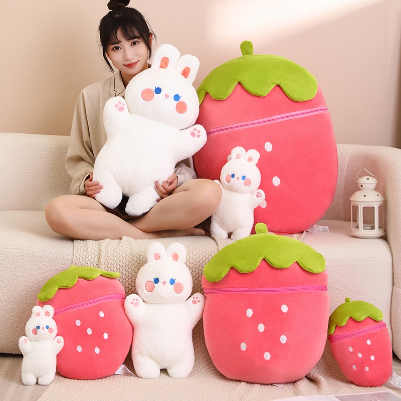 Strawberry Rabbit Fruit Transform Pillow 2-in-1 Fruit Rabbit Strawberry ...