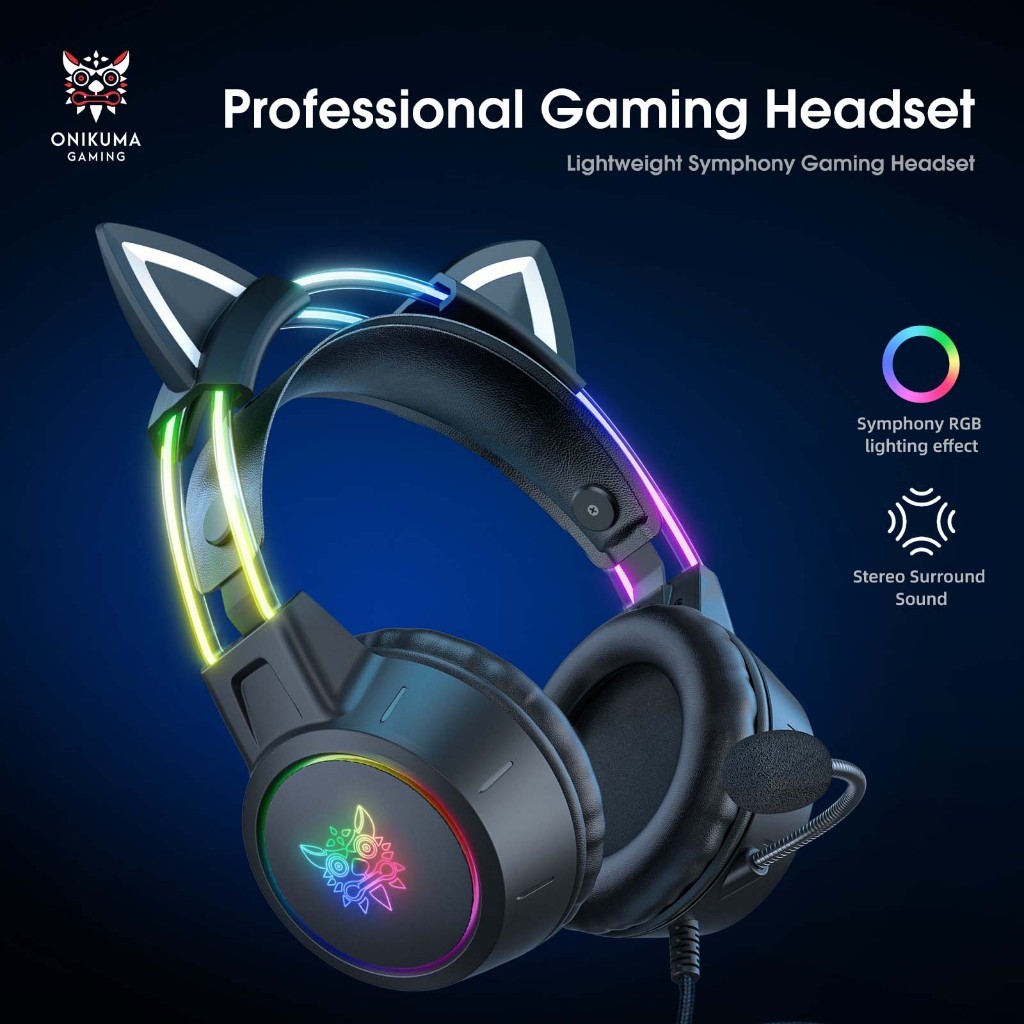 Onikuma X15pro Gaming Headset RGB Lighting Removable Ear AUX 3.5 + USB ...