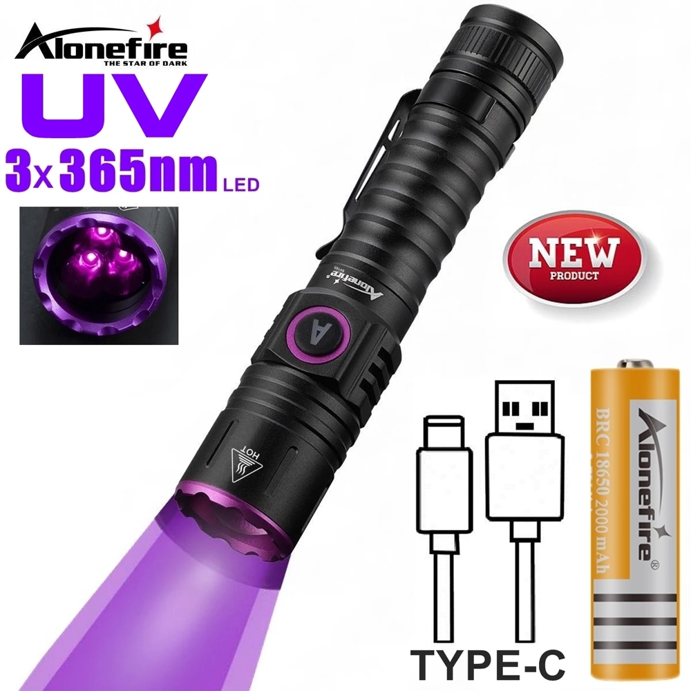 Alonefire SV103 15W UV 365nm High Power Blacklight USB Flashlight ...