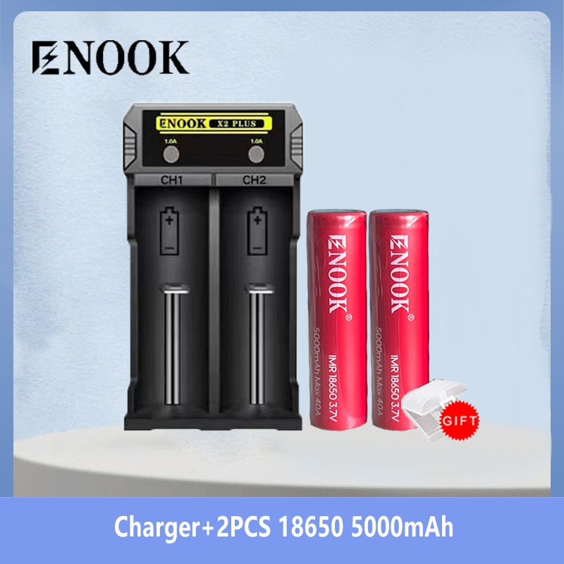 Enook 18650 5000mAh 40A 3.7v battery（Red ）with Enook X2 plus 2 slot ...
