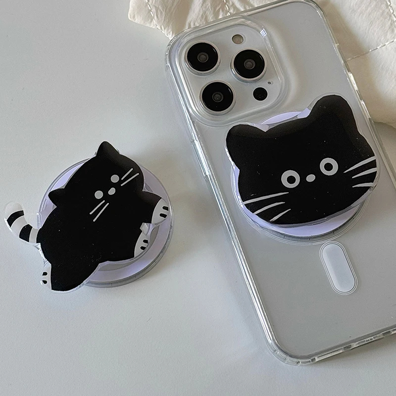Korean Cute Cartoon Black Cat Magnetic Holder Grip Tok Griptok Phone ...