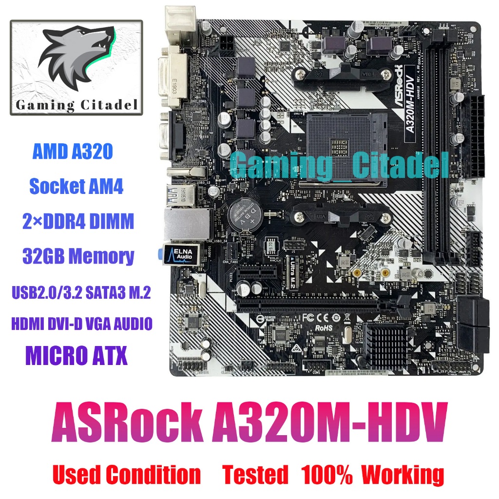 ASRock A320M-HDV R4.0 Motherboard M-ATX AMD A320 AM4 DDR4 32GB SATA3 ...