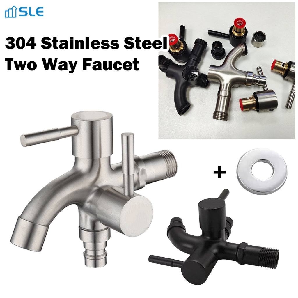 304 Stainless Steel Two Way Faucet copper valve Bathroom Kitchen tap ...