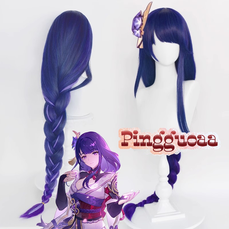 Genshin Impact Raiden Shogun Baal Cosplay Wig 100cm Long Blue Purple ...