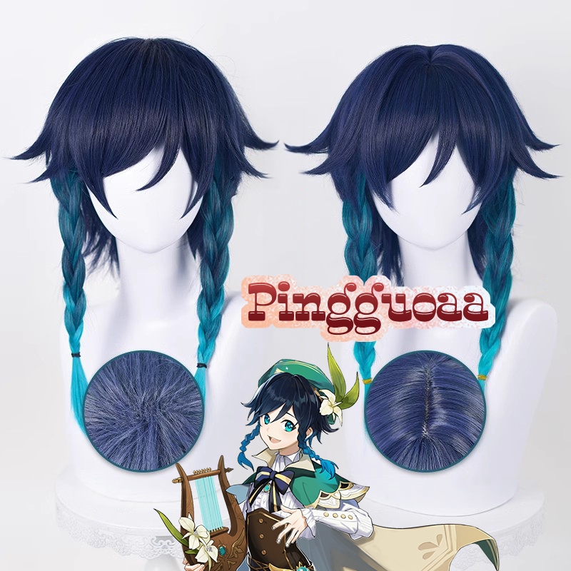 Genshin Impact Venti Cosplay Wig Unisex 42cm Blue Gradient Braid Wigs ...