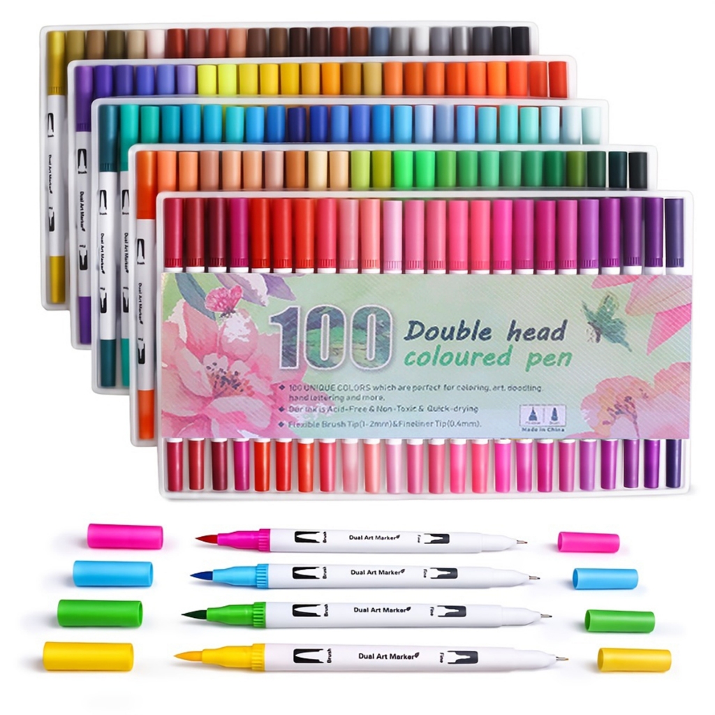 12/24 /36/48/60/80/100 Colors Double-head Highlighter Pen Set Brush ...