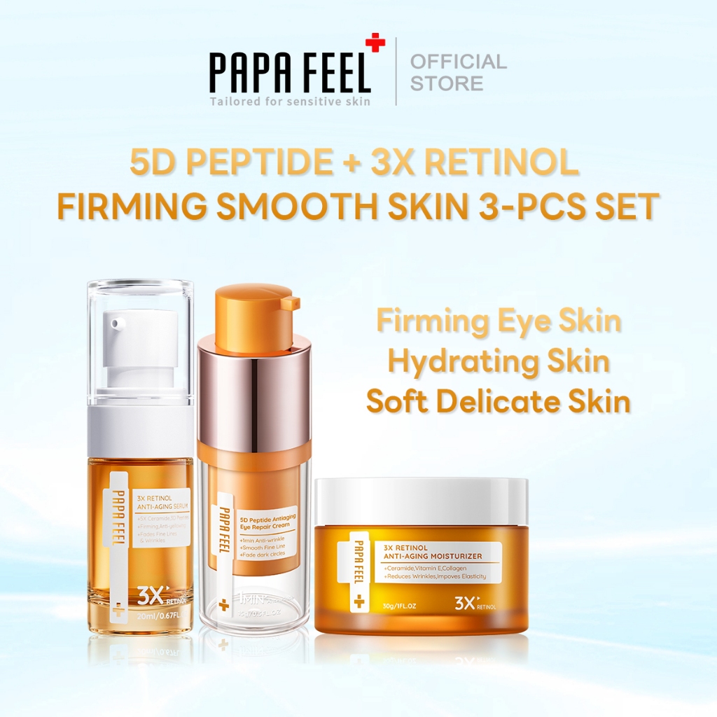 PAPA FEEL 3X Retinol Serum 20ml + 3X Retinol Moisturizer 30g + 5D Peptide Eye Cream 15g 3 pcs ...