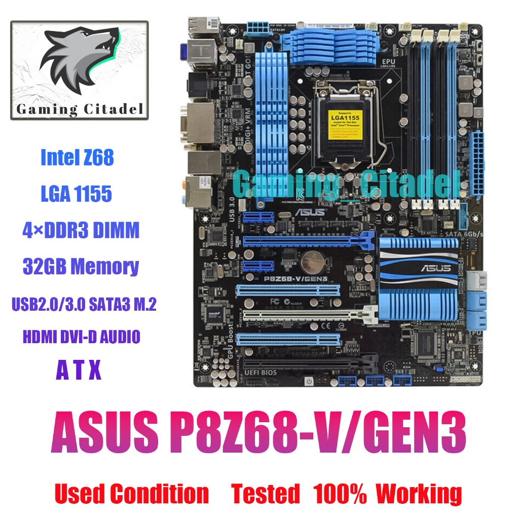 ASUS P8Z68-V/GEN3 Motherboard ATX Intel Z68 LGA1155 DDR3 32GB SATA2/3 ...