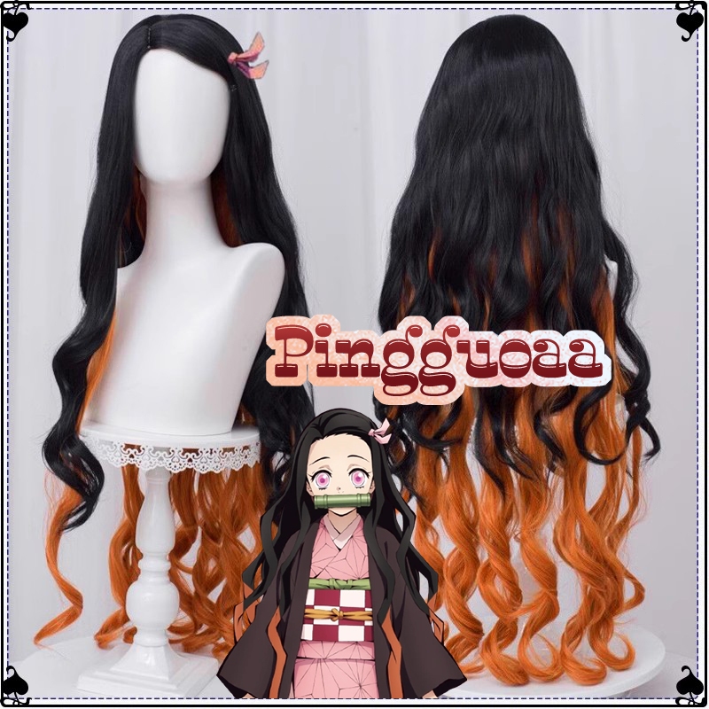 Anime Demon Slayer Kimetsu no Yaiba Kamado Nezuko Cosplay Wig 100cm ...