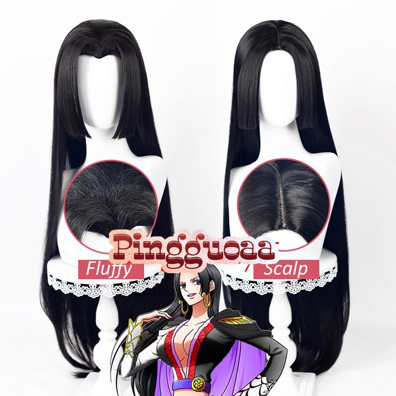 One Piece Boa Hancock Cosplay Wig Women 100cm Long Straight Black Wig ...