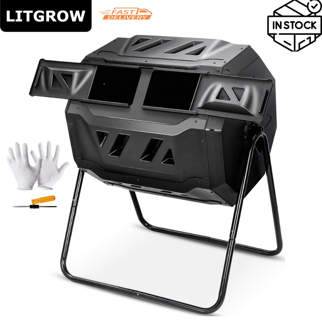 Litgrow Tumbling Outdoor Garden Compost Bin Plastic Composting Barrels ...