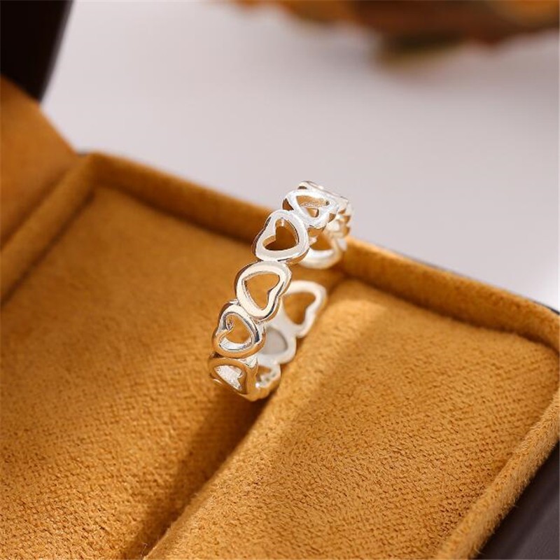 Fashion 925 Sterling Silver Ring Exquisite Small Fresh Heart-Shaped ...