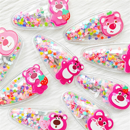 A pair of cute cartoon hair clips for girls, pink cartoon bear hair ...