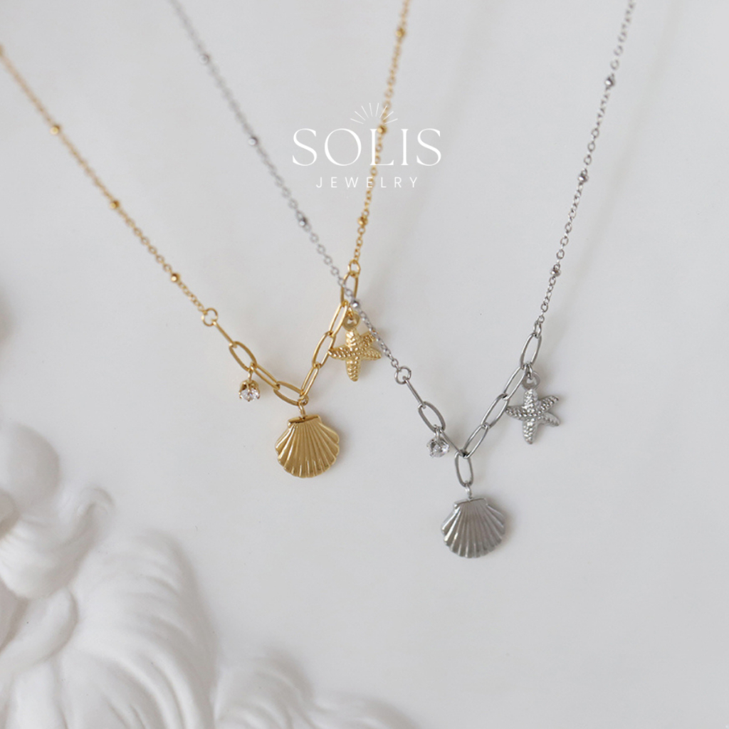 Sea Shell Starfish Pendant Chain Necklace • Waterproof Non Tarnish ...