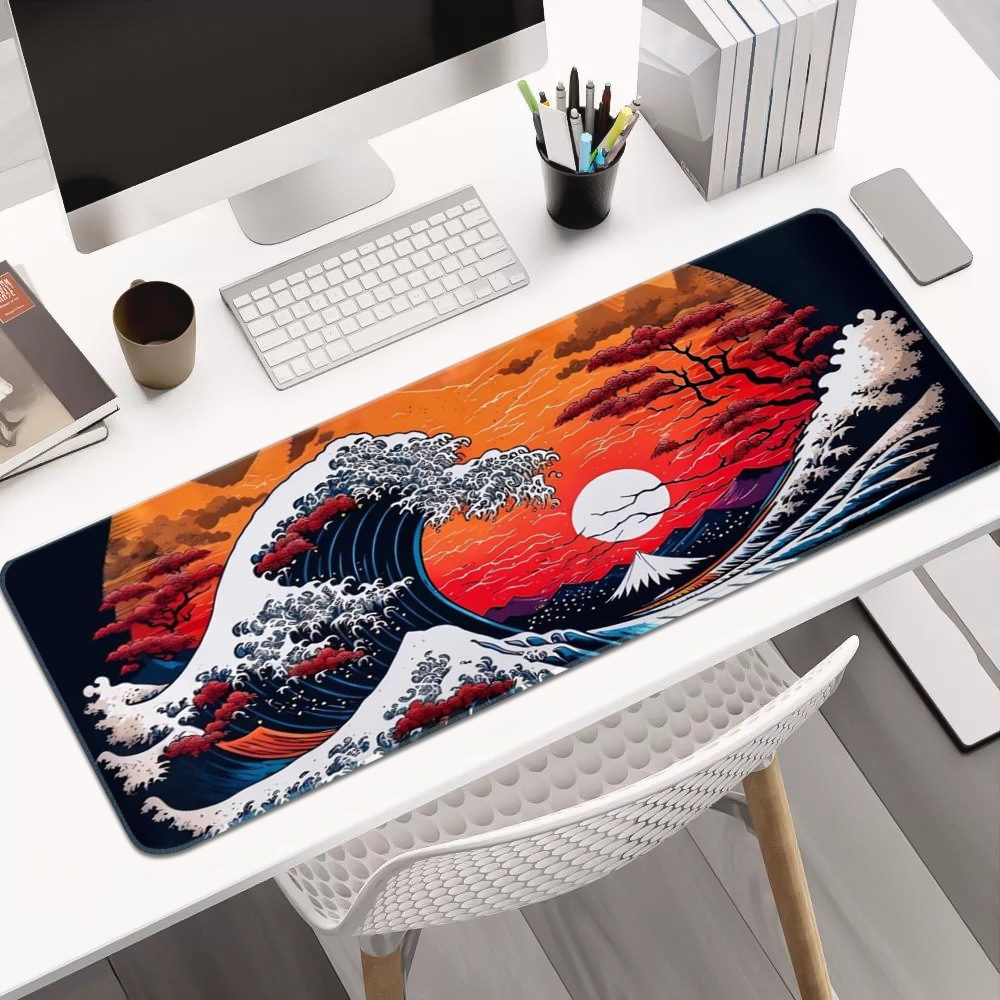 Japanese Red Sea Waves Mouse Pad, Large Gaming Mousepads with Non-Slip ...