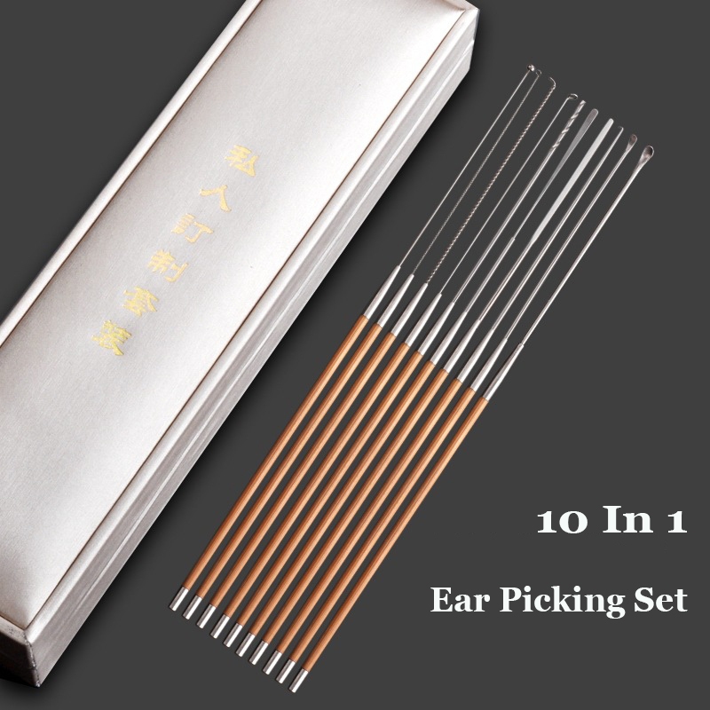 Bamboo Handle Professional Ear Spoon Set Ear Lift Elastic Ear Grip Ear ...