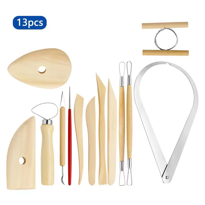 DIY Art Crafts Clay Pottery Tool set Crafts Clay Sculpting Tool kit Pottery & Ceramics Wooden ...