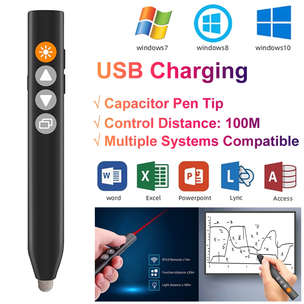 Clicker for Powerpoint Presentation Pointer with Laser USB Wireless Rechargeable Presenter ...